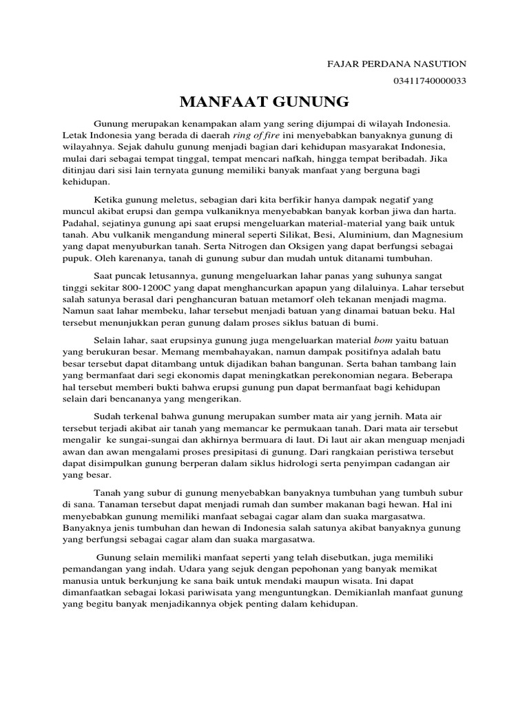 Manfaat Gunung | PDF | Ilmu Sosial