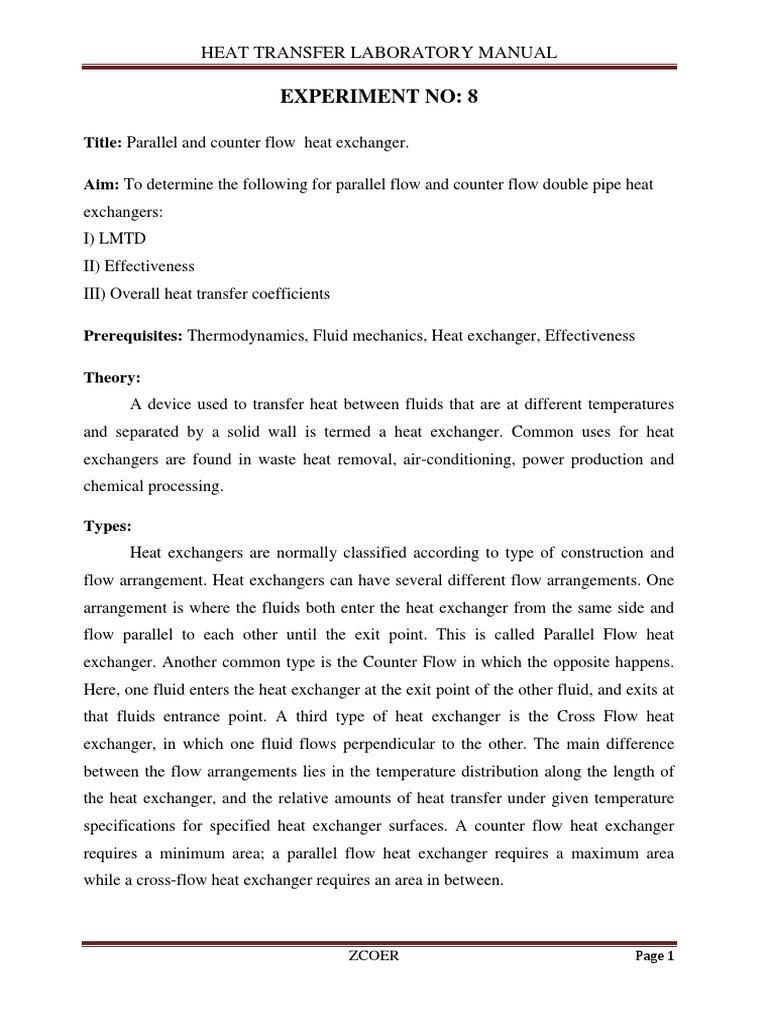 Ex. No 8) Experiment On Heat Exchanger | PDF | Heat Exchanger | Heat