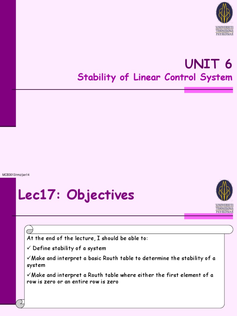 Unit 6: Stability of Linear Control System | PDF | Stability Theory ...