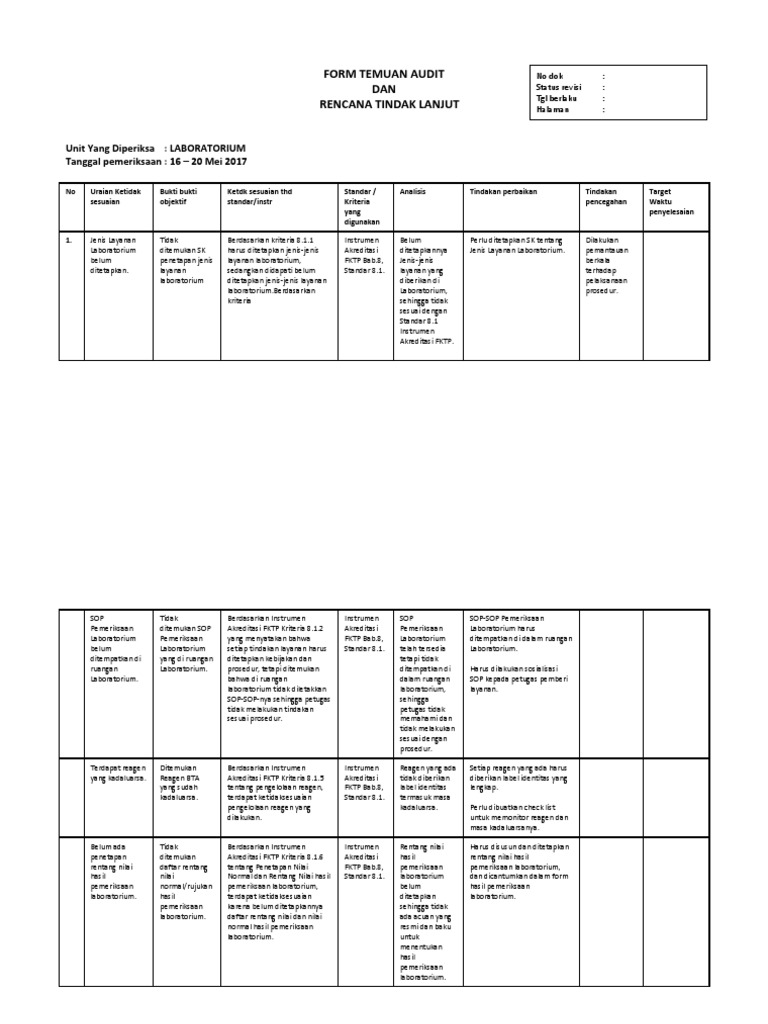 Form Temuan Audit & Tindak Lanjut, Studi Kasus II | PDF