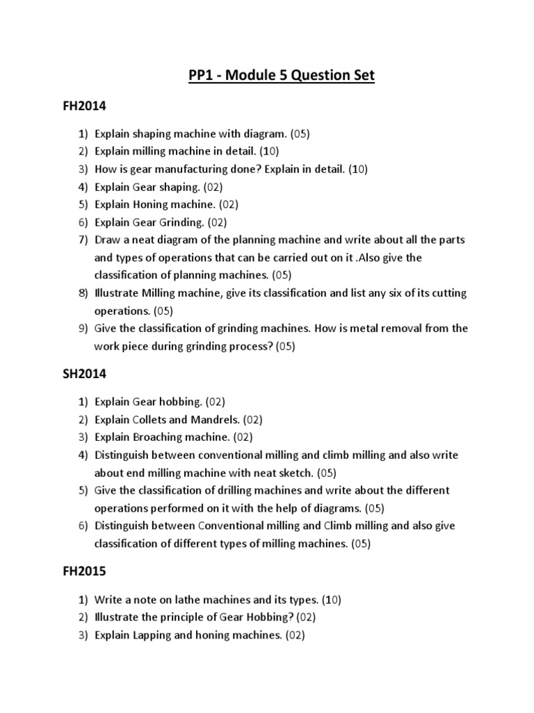 PP1 Module 5 Question Set | PDF | Grinding (Abrasive Cutting) | Gear