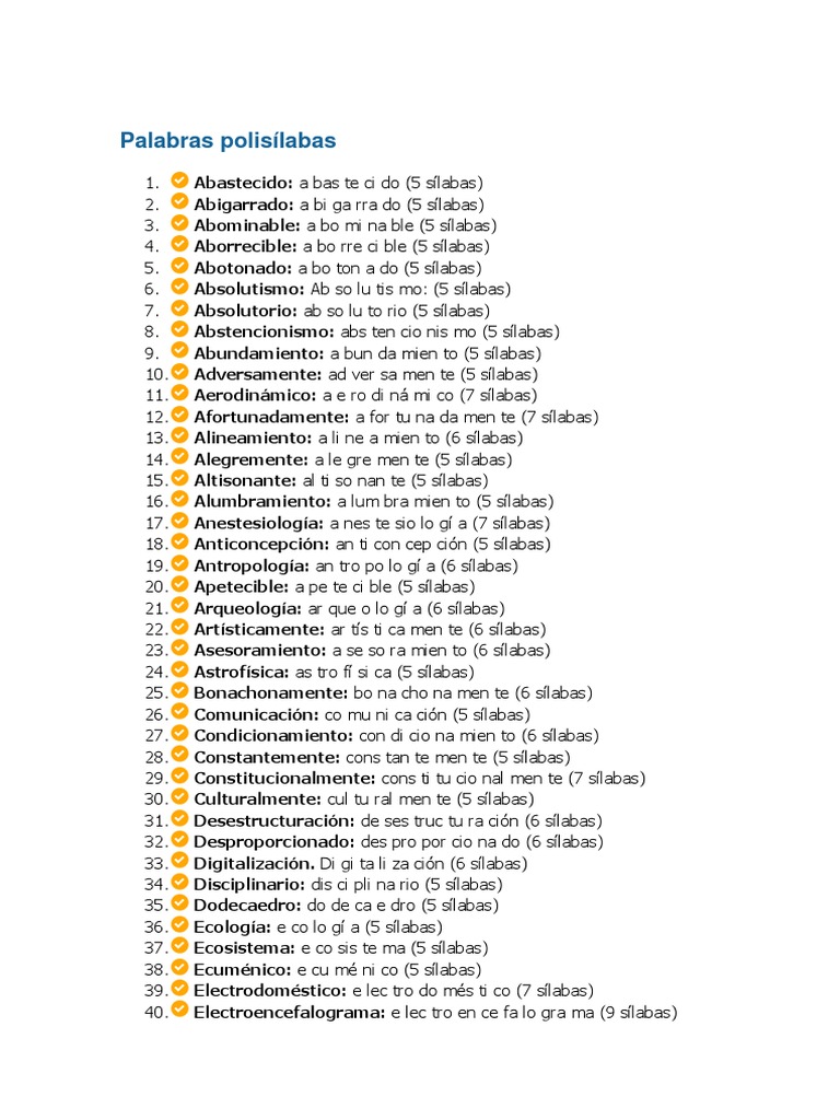 Palabras Polisílabas