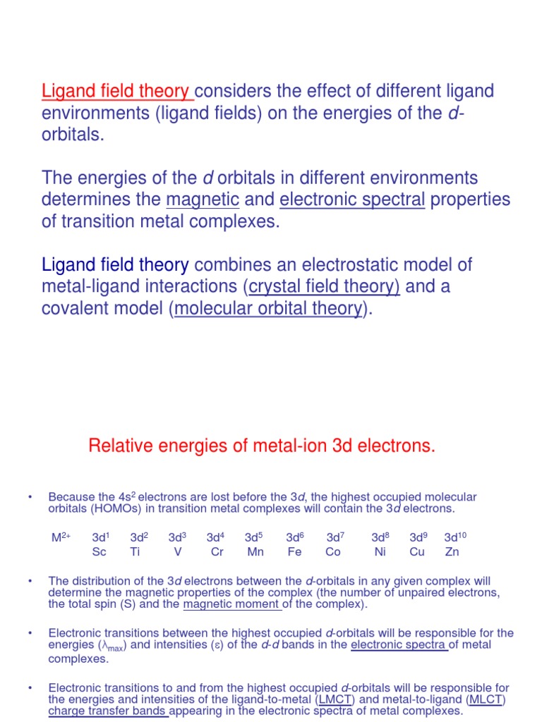 Ligand Field Theory-I | PDF | Coordination Complex | Transition Metals
