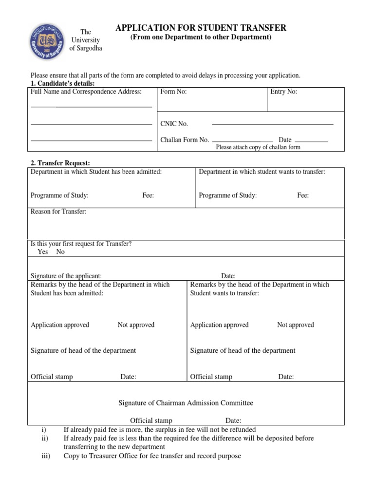 Student Transfer Application Form | PDF