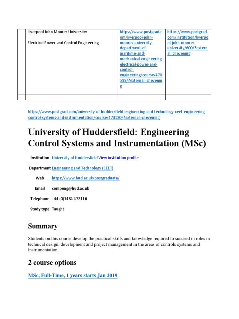 University of Huddersfield: Engineering Control Systems and ...