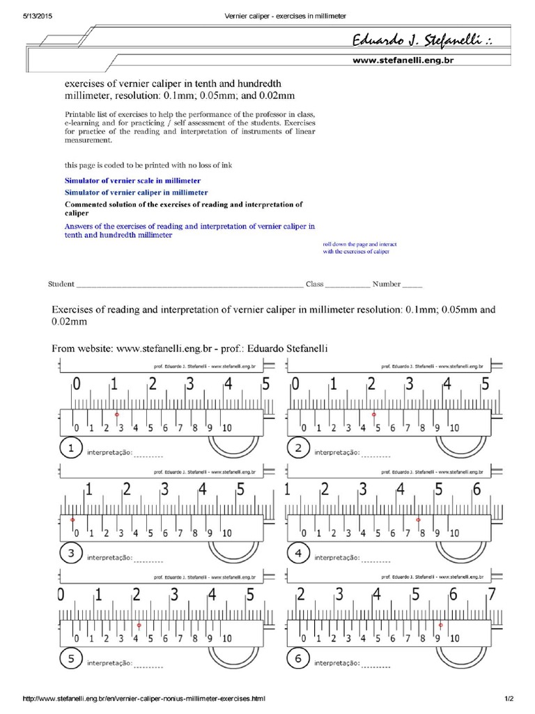 Vernier Caliper Reading Exercises