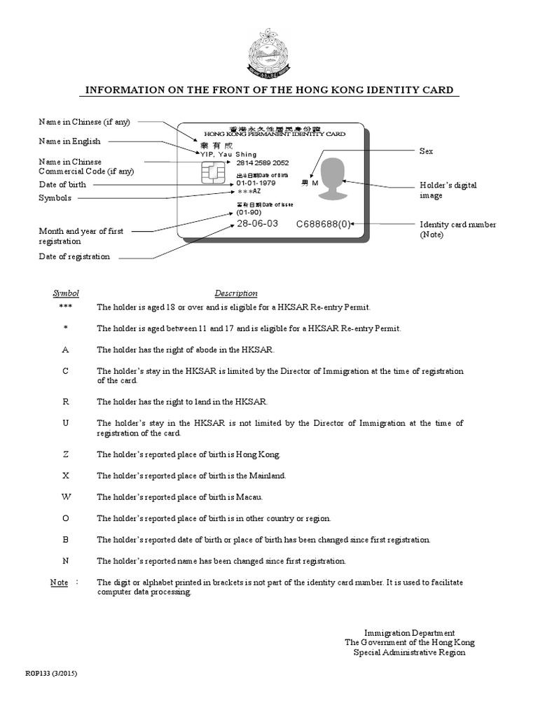 Information On The Front of The HKID Card | PDF | Pearl River Delta ...
