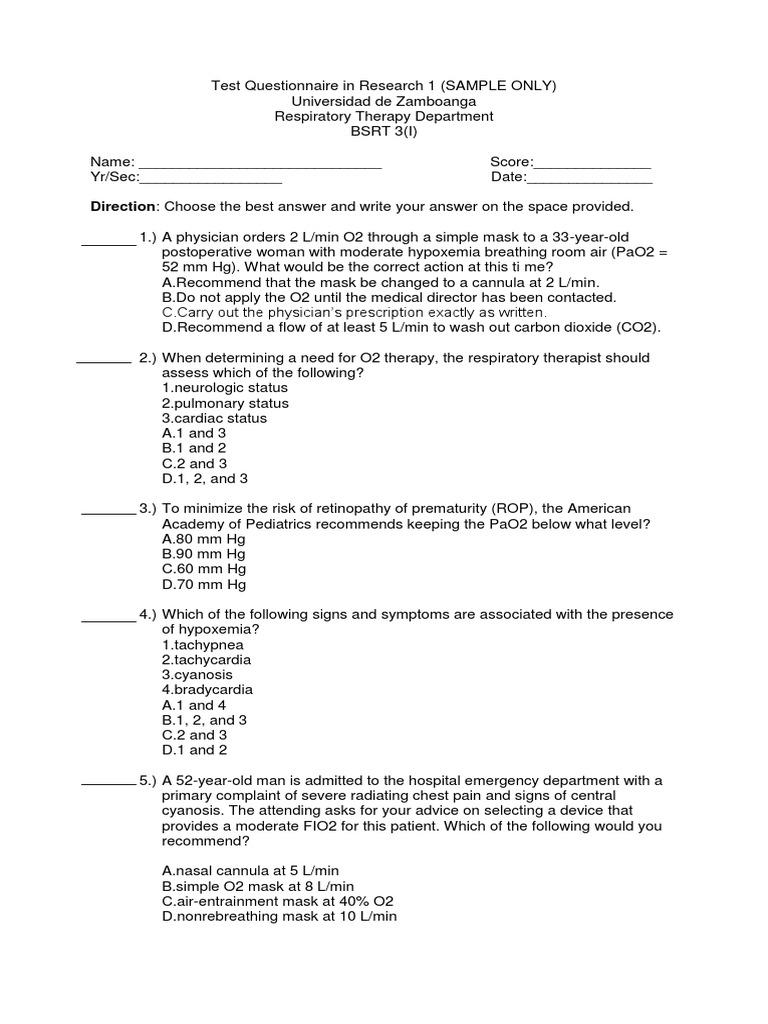 Test Questionnaire in Research 1 | PDF | Clinical Medicine | Medical ...