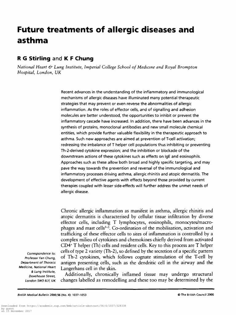 Future Treatments of Allergic Diseases and Asthma | PDF | T Helper Cell ...