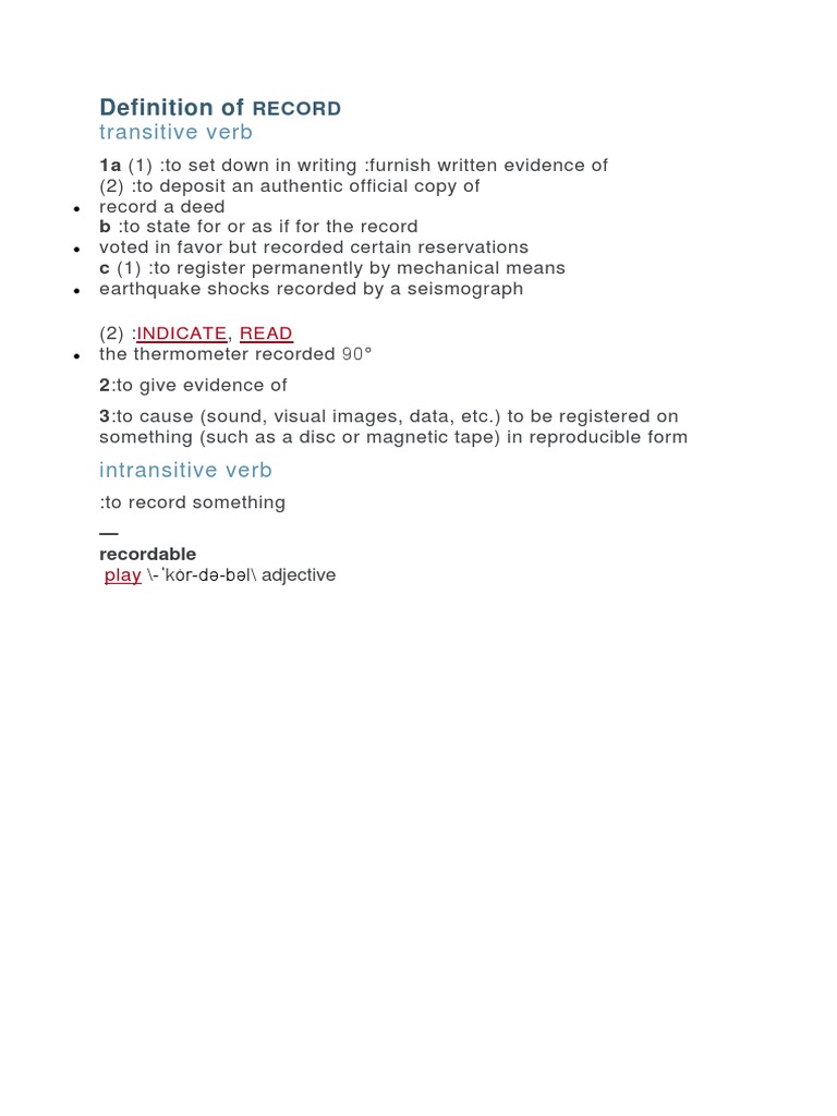 Definition of RECORD | PDF