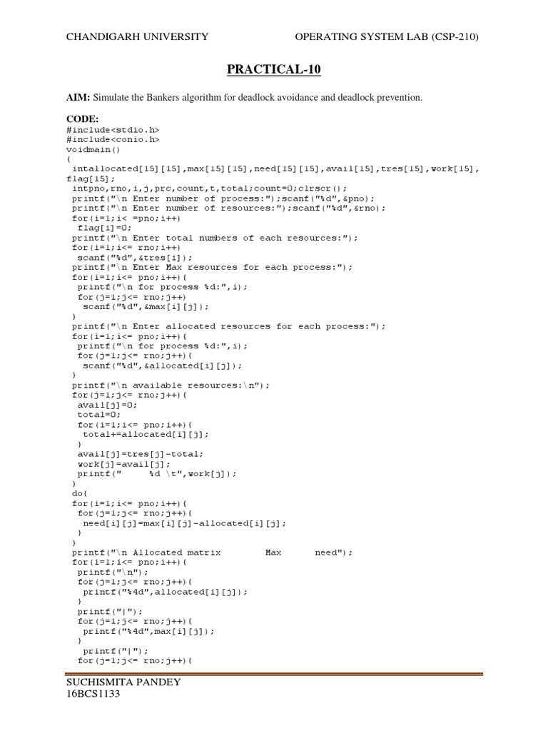 Practical-10: Chandigarh University Operating System Lab (Csp-210) | Download Free PDF ...
