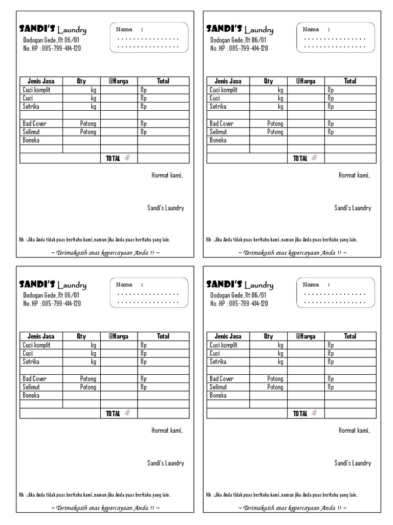 Nota Jasa Laundry Sandi's | PDF