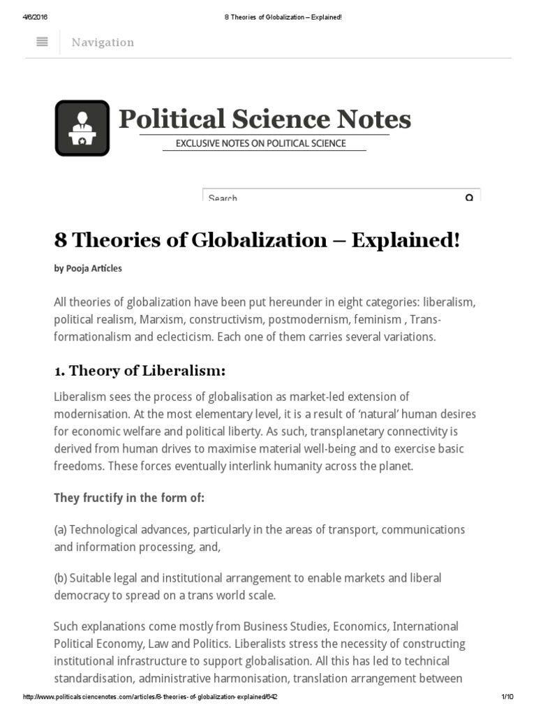 8 Theories of Globalization - Explained! | PDF | Globalization | Capitalism