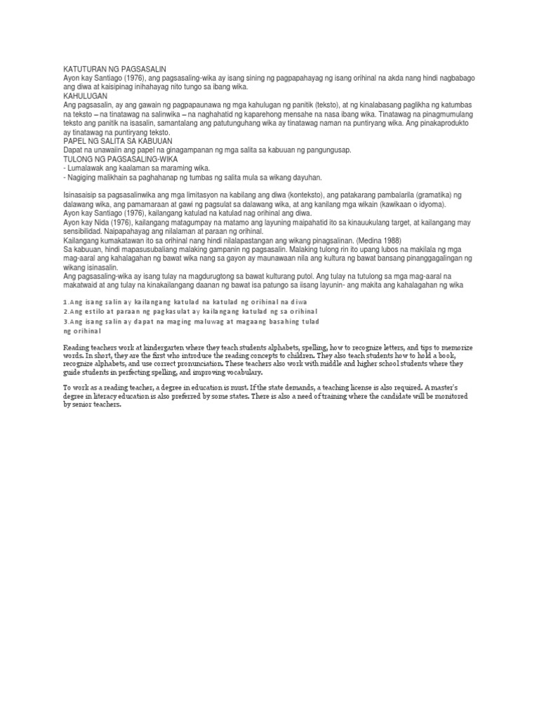 Katuturan NG Pagsasalin | PDF