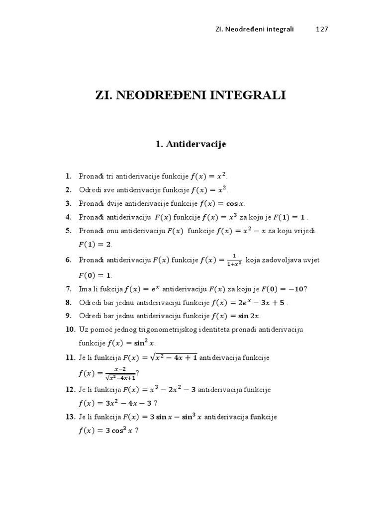 Zbirka Zadataka Neodredjeni Integrali | PDF