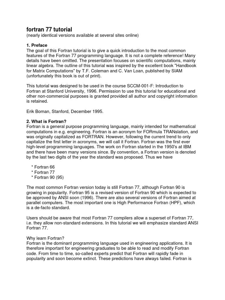 Fortran 77 Tutorial Parameter Computer Programming Subroutine