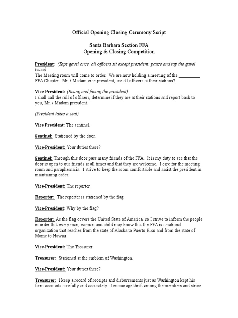 Open and Closing Script Santa Barbara | PDF | Agriculture
