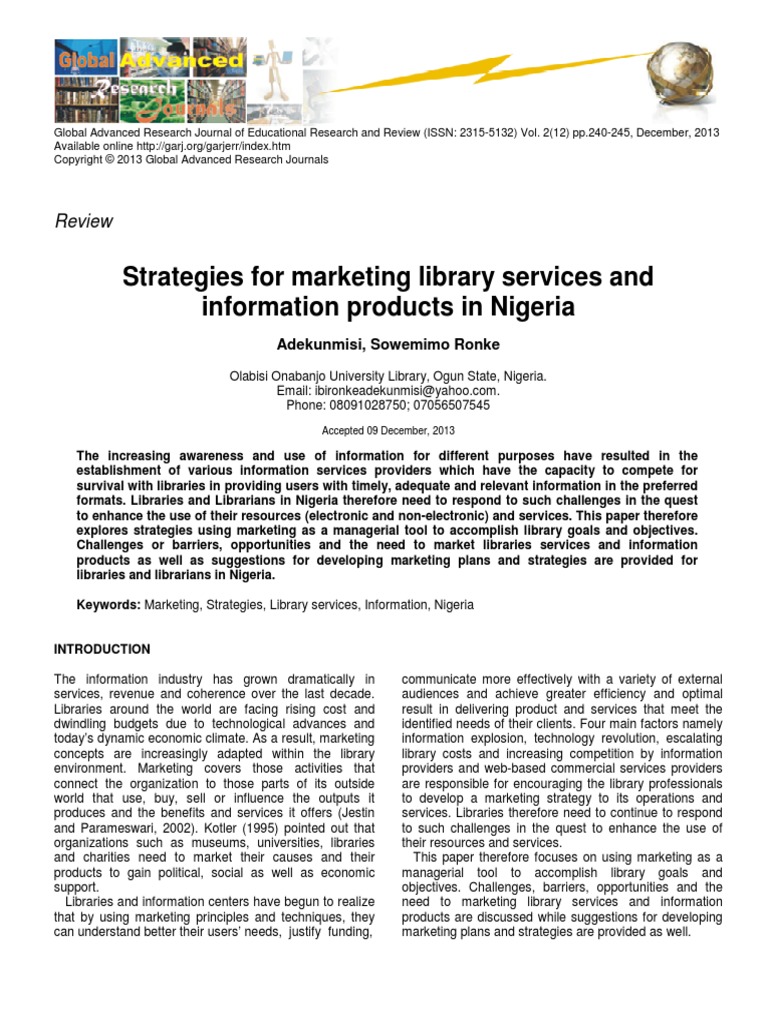 Strategies For Marketing Library Services and Information Products in ...