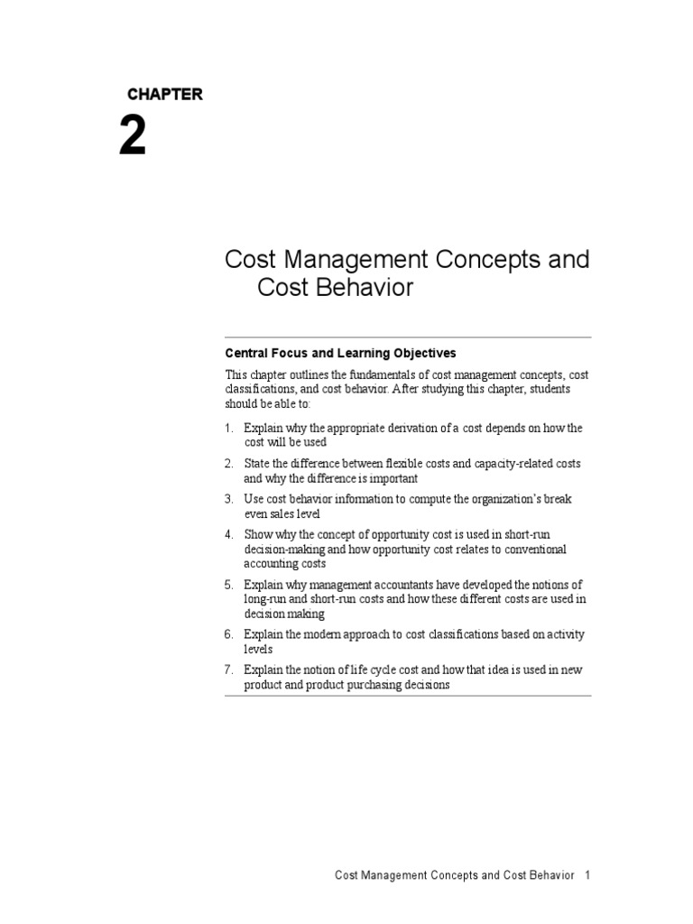 Understanding Cost Management Concepts: An Analysis of Cost Classifications, Behavior, and ...