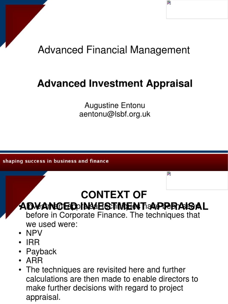 Advanced Investment Appraisal | PDF | Net Present Value | Internal Rate ...