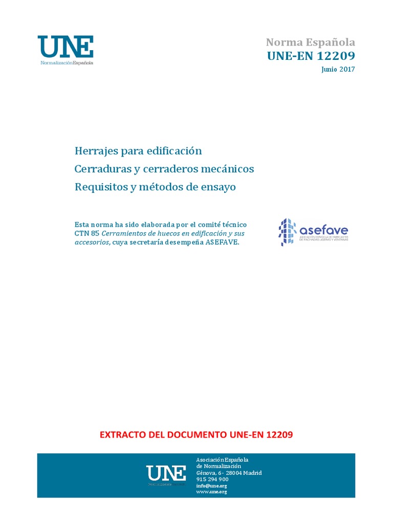 UNE en 12209 Extracto | PDF | Bloqueo (dispositivo de seguridad) | Science