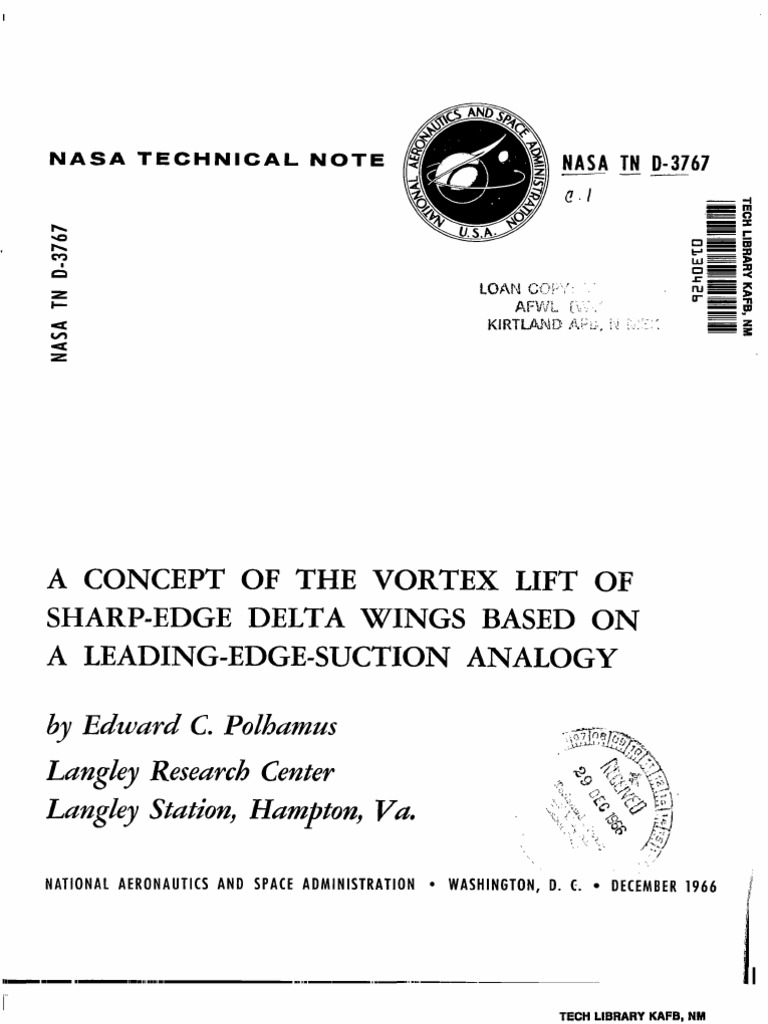 A Concept of The Vortex Lift of Sharp-Edge Delta Wings Based On A ...