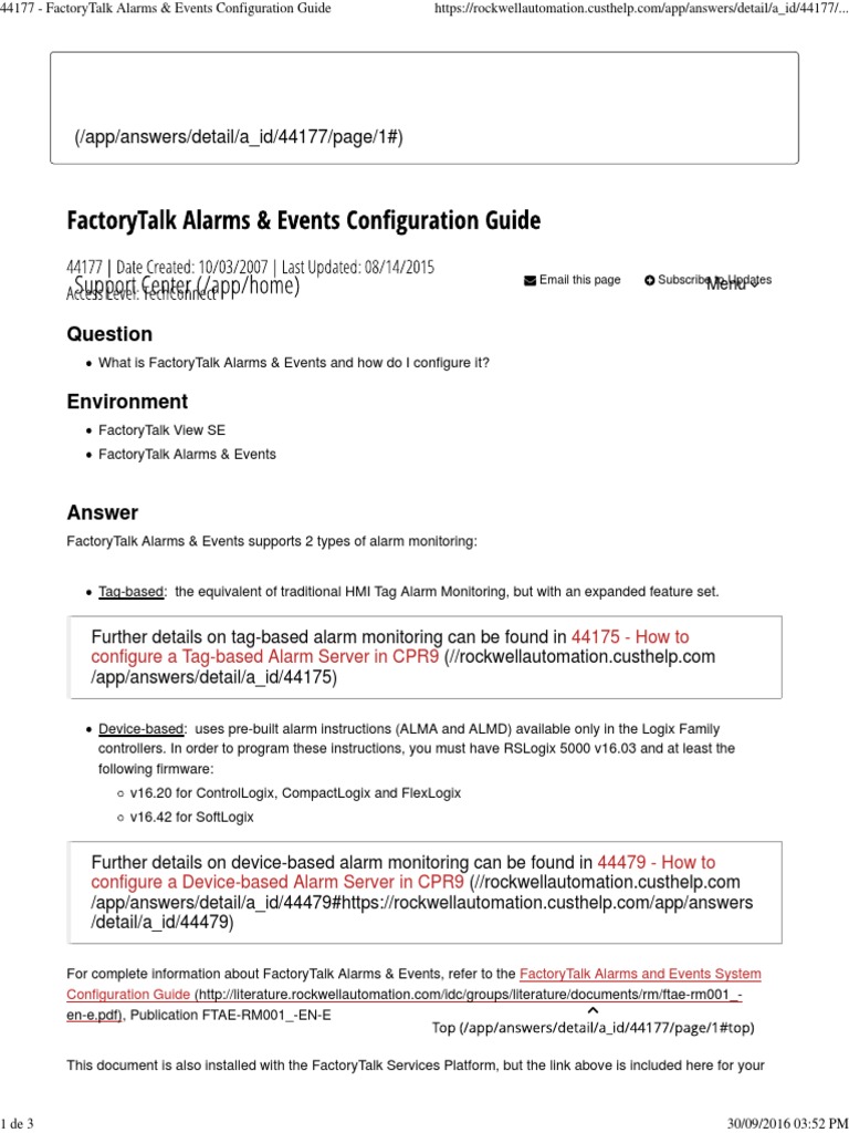 Configuring FactoryTalk Alarm Systems | PDF | Websites | Automation