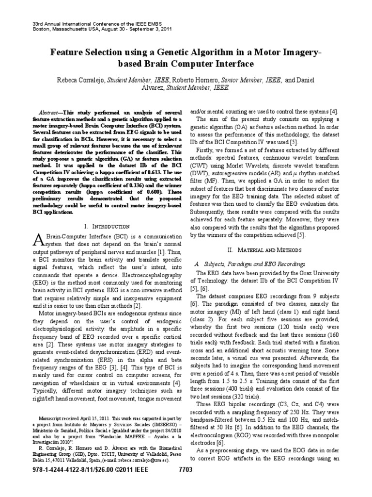 Feature Selection Using A Genetic Algorithm in A Motor Imagery-Based Brain Computer Interface ...