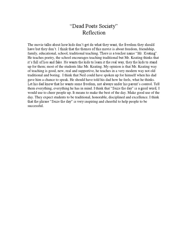 Dead Poets Society Reflection | PDF