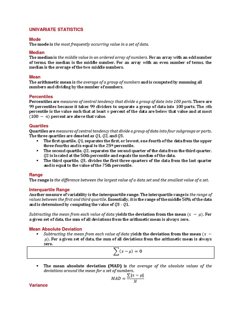 Univariate Statistics | PDF | Probability Distribution | Standard Deviation