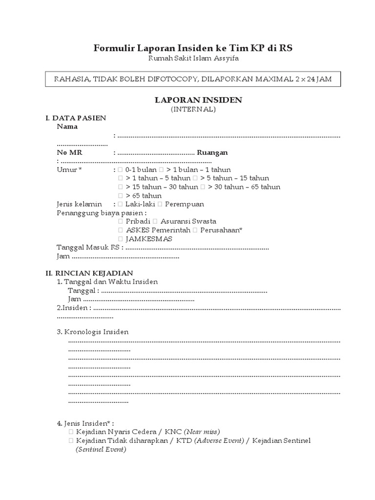 Formulir Pelaporan Ikp Internal | PDF