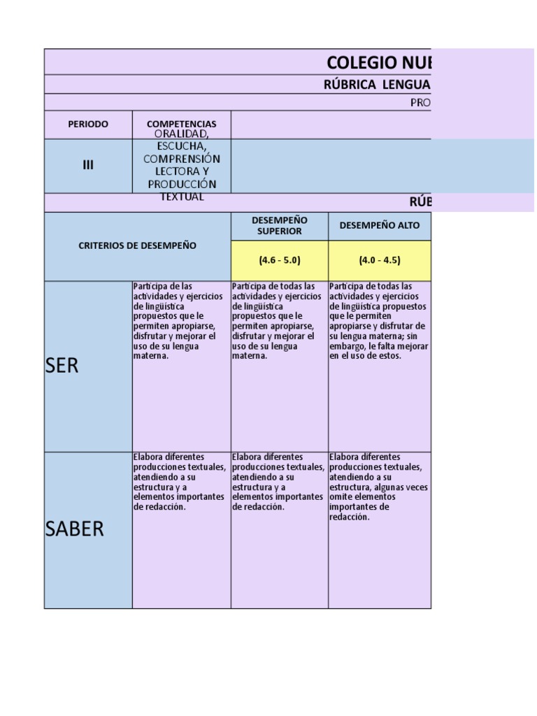 Rúbrica de Evaluación de Lengua | PDF | Lengua española | Lingüística