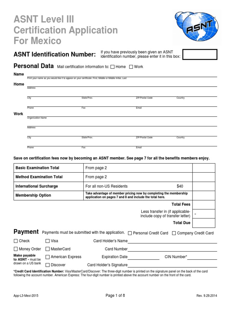 Asnt Level Iii Certification Application For Mexico: ASNT ...