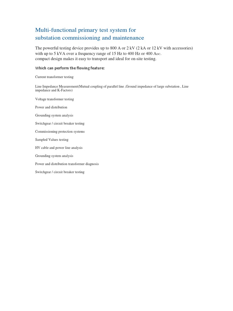 Multi-Functional Primary Test System For Substation Commissioning and ...