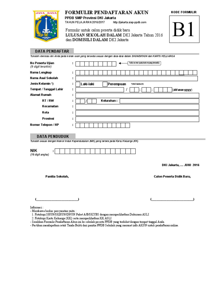 Formulir B1 PPDB SMP | PDF