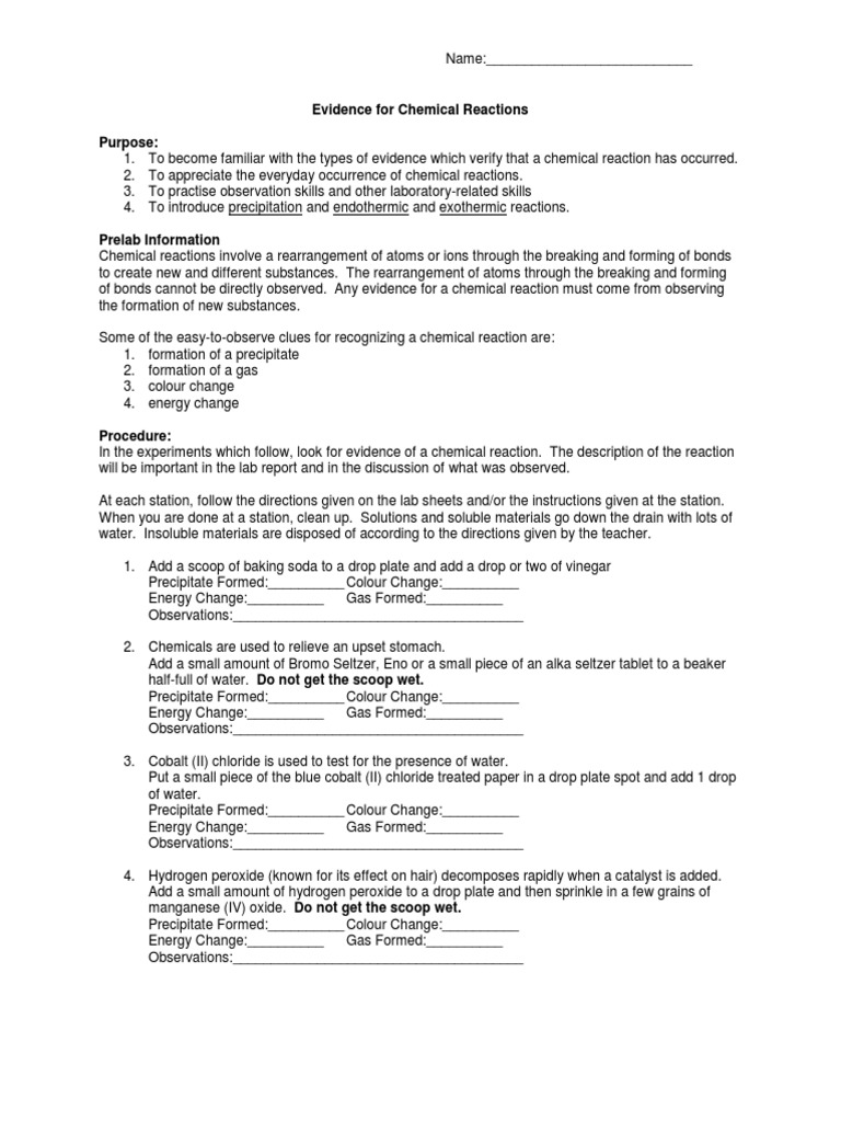 4b Evidence For Chemical Reactions Lab | PDF | Precipitation (Chemistry ...