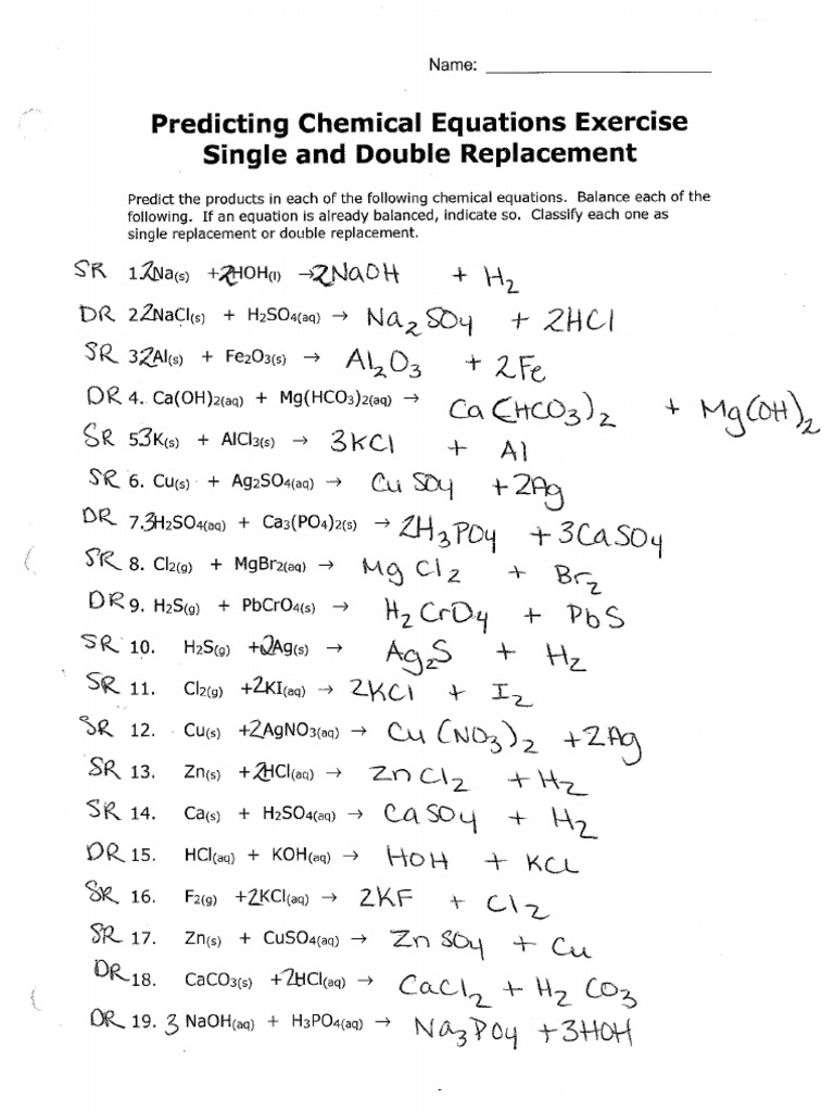 5c Single and Double Replacement Reactions Answers | PDF