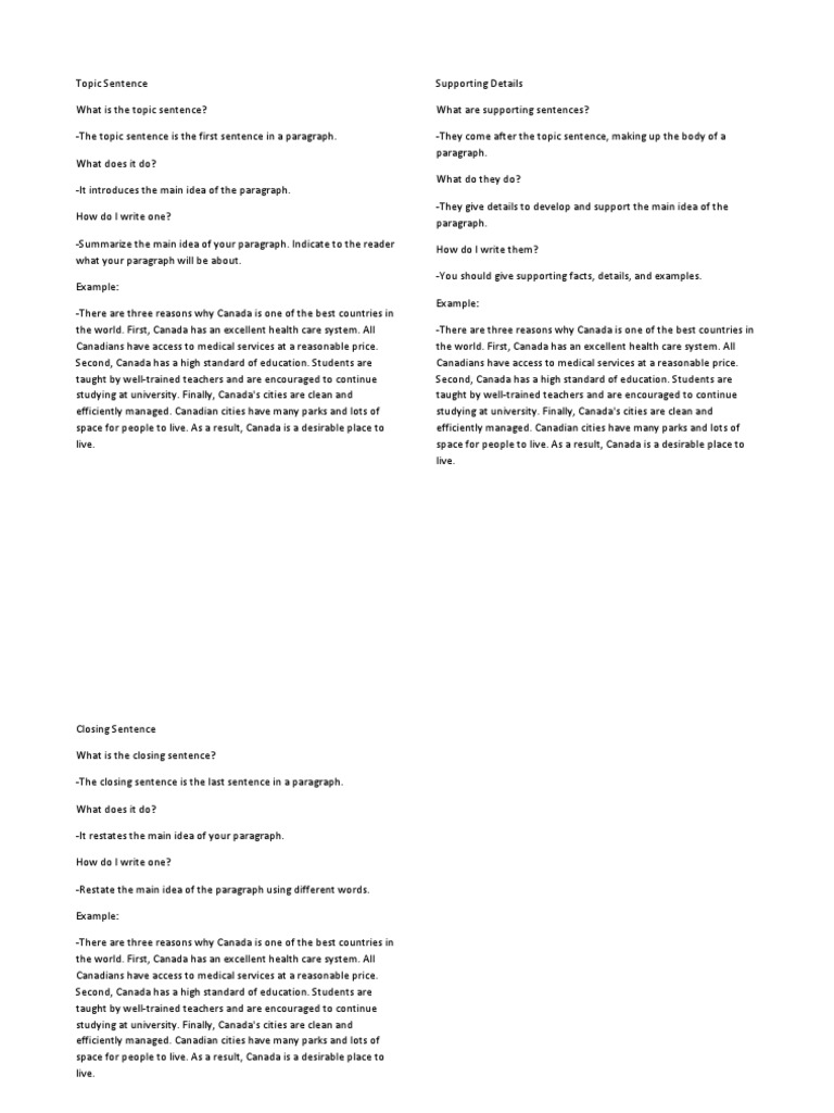 3 Parts of Paragraph | Paragraph | Canada