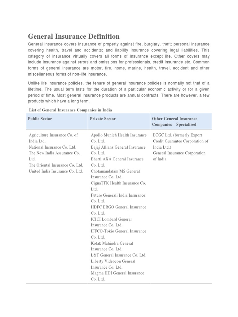 General Insurance Definition and Companies | PDF | Insurance | Risk