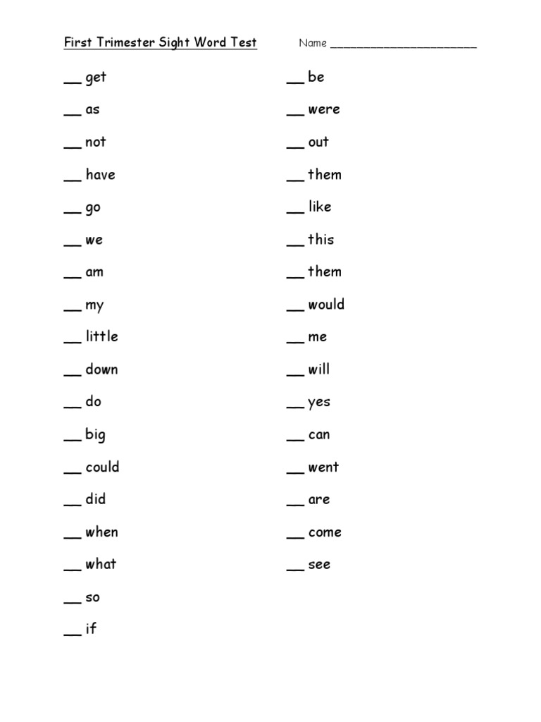 First Trimester Sight Word Test | PDF