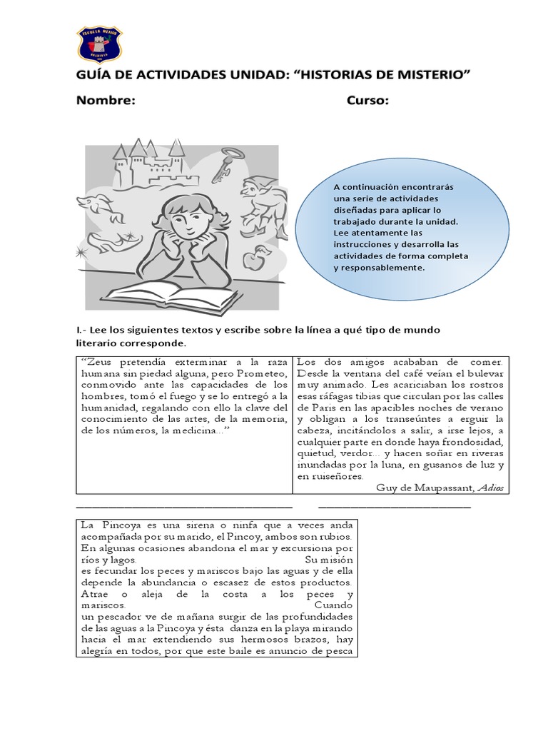 Guía de Actividades Unidad Historias de Misterio | PDF | Medusa ...