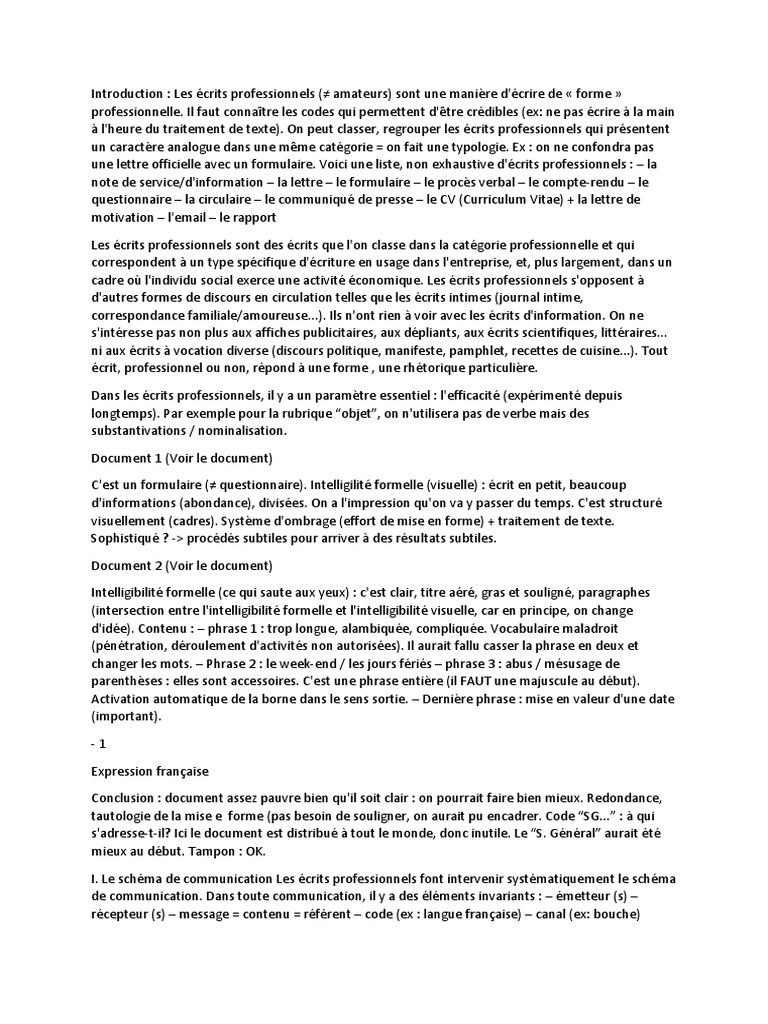 Ecrits Professionnels | PDF | la communication | Sémiotique