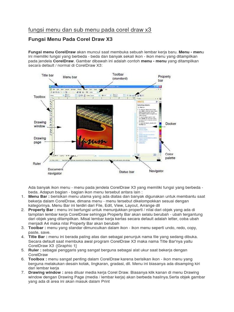 Fungsi Menu Dan Sub Menu Pada Corel Draw x3 | PDF