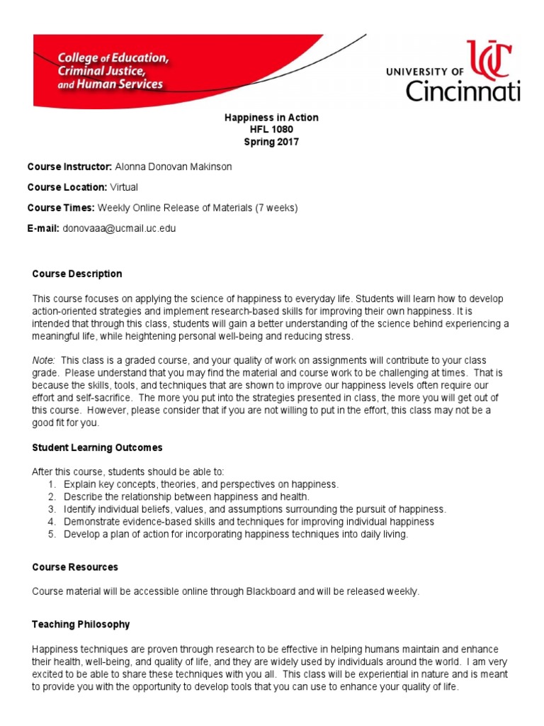 Happiness Course Syllabus | PDF | Behavioural Sciences | Applied Psychology