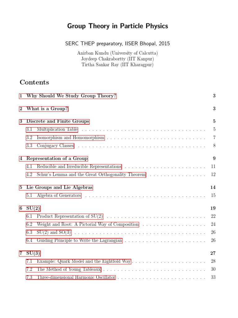 GroupTheory SERC2015 PDF | PDF | Group (Mathematics) | Group Representation