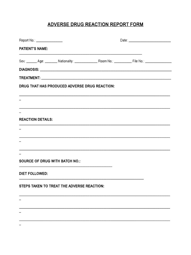 Adverse Reaction Report Form | PDF
