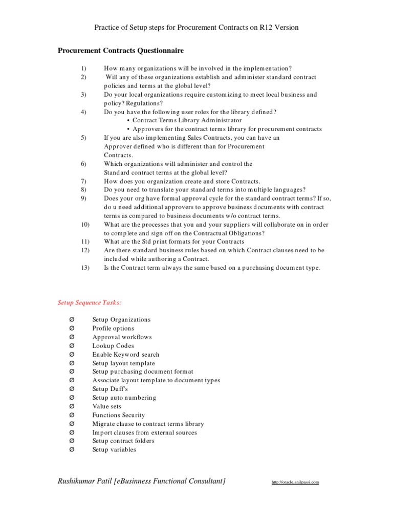 Setup Steps for Configuring Procurement Contracts in Oracle R12 | PDF ...