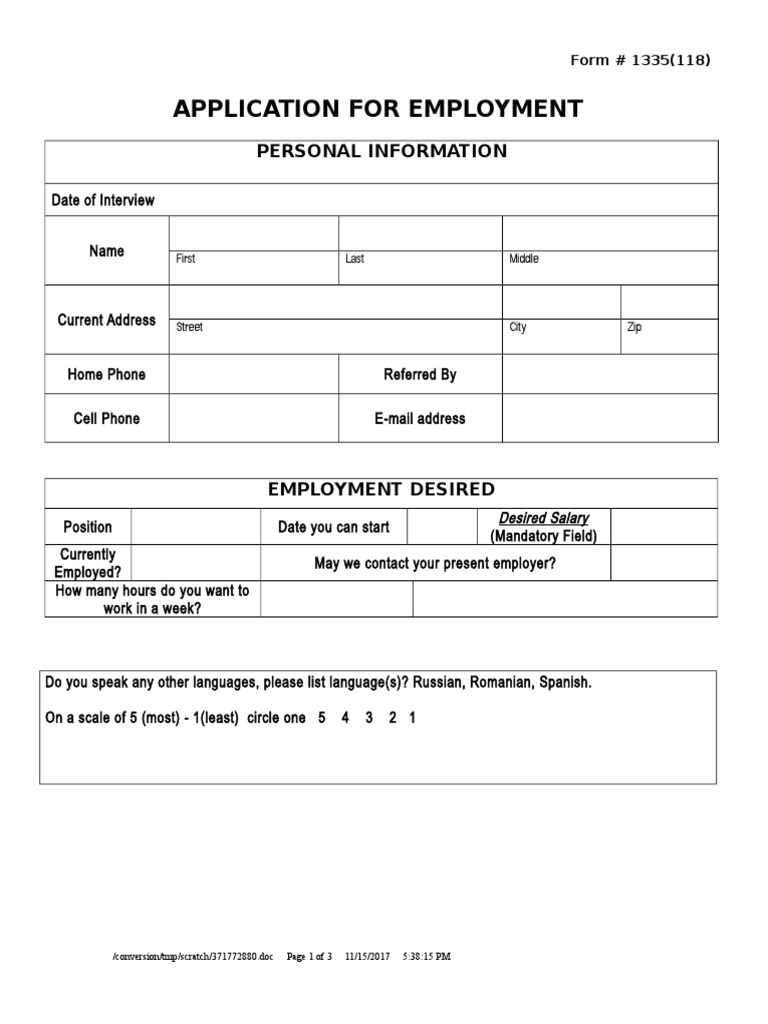 Employment Application Form Template | PDF | Social Institutions ...