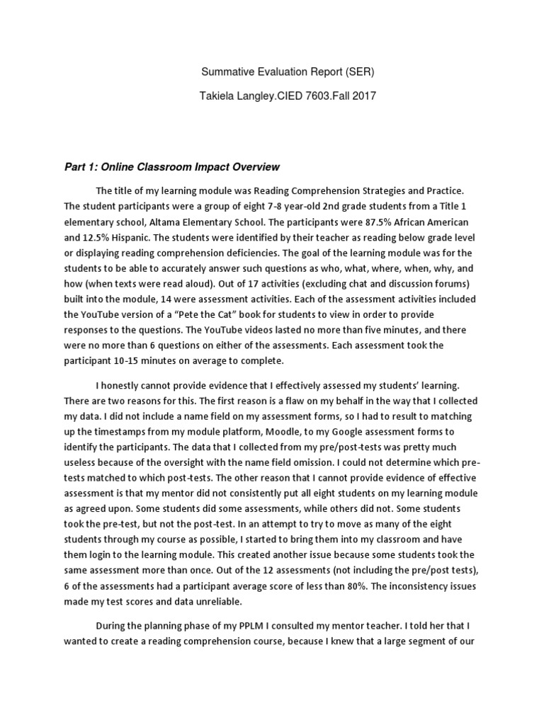 Cied 7603: Summative Evaluation Report (SER) | PDF | Educational ...