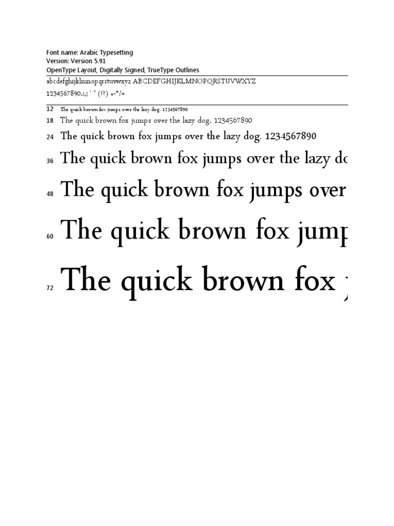 Font Sample: Arabic Typesetting | PDF | Computer File Formats | Encodings